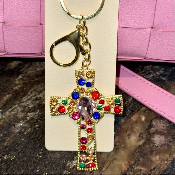 Bags | Rhinestones Cross Keychain Bag Charm Nip Multicolor Gold Tone ...
